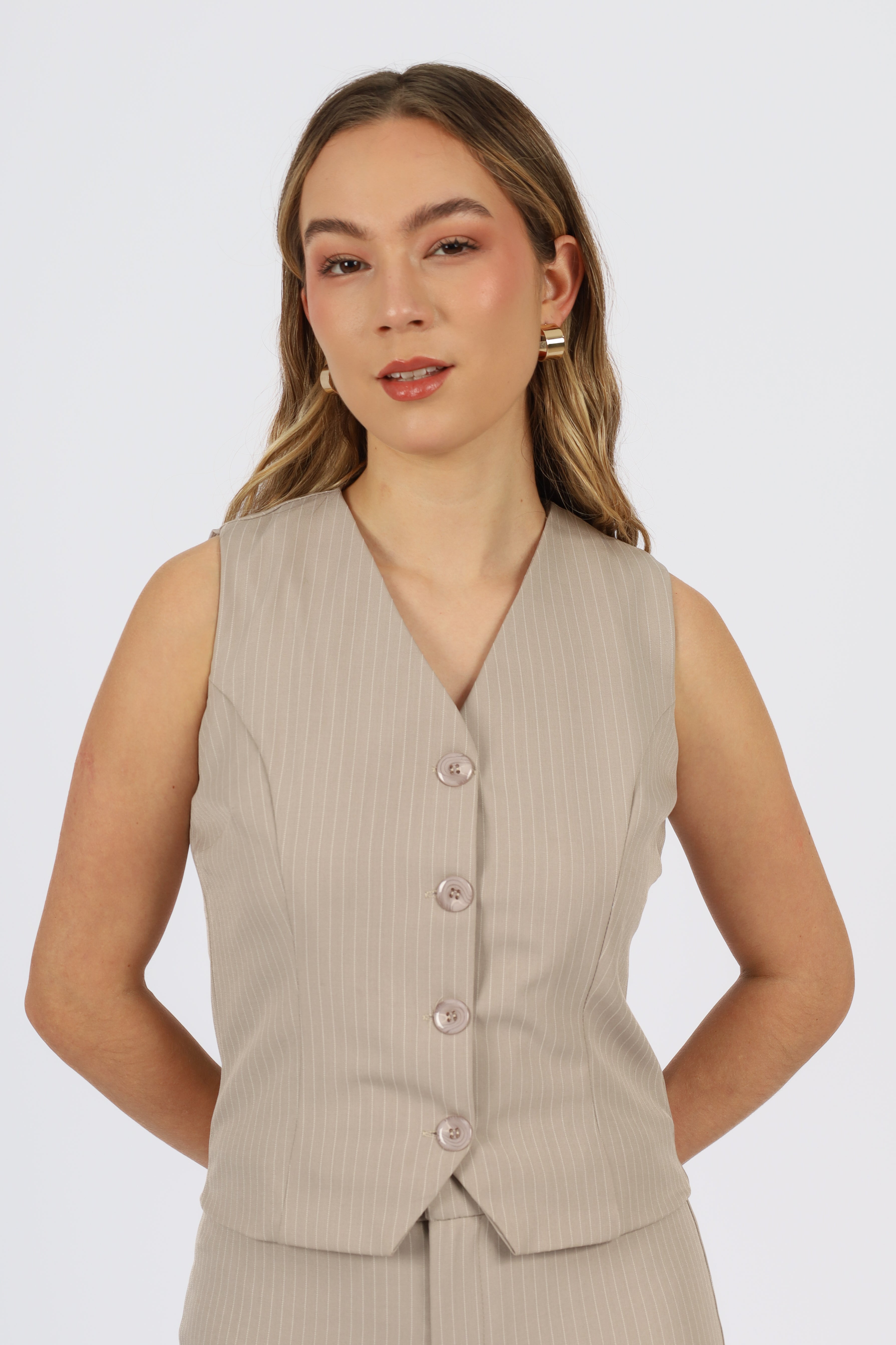 Chaleco Elisa - Beige listado – libertaria